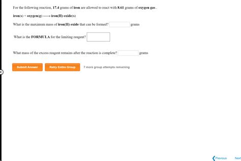 For The Following Reaction 17 4 Grams Of Iron Are