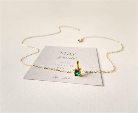 May Birthstone Emerald In Gold Filled Necklace Minimalist Jewelry For
