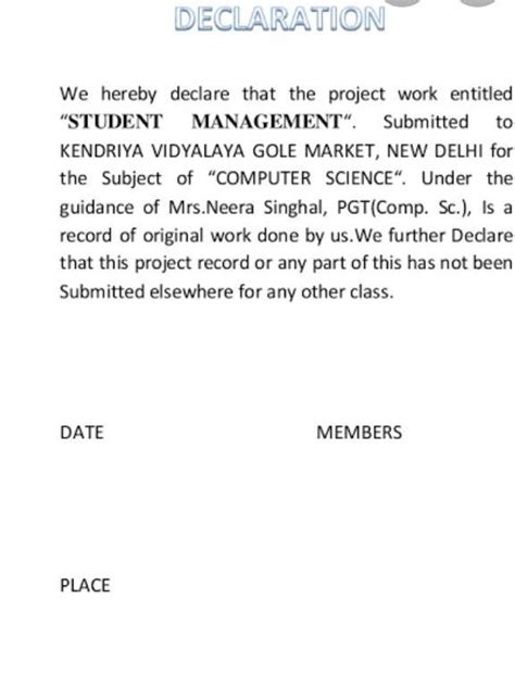 Write The Declaration For Computer Project