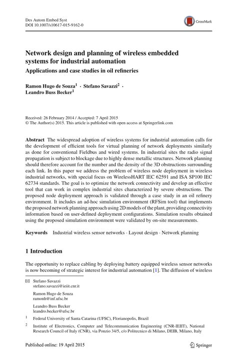 pdf network design and planning of wireless embedded systems for