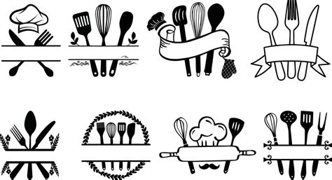 Kitchen Monogram Cooking Monogram Kitchen Split Frame Printable Illustration Eps 10 Monogram