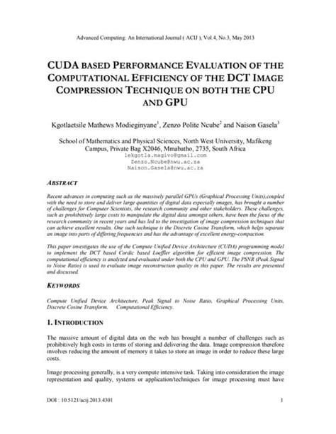 Cuda Based Performance Evaluation Of The Computational Efficiency Of The Dct Image Compression