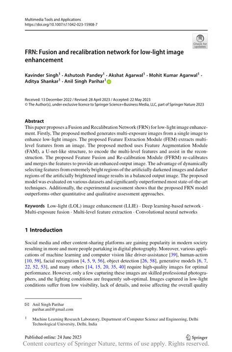 Frn Fusion And Recalibration Network For Low Light Image Enhancement