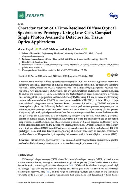Pdf Characterization Of A Time Resolved Diffuse Optical Spectroscopy Prototype Using Low Cost
