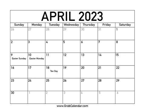 April Calendar With Holidays Roxi Maritsa