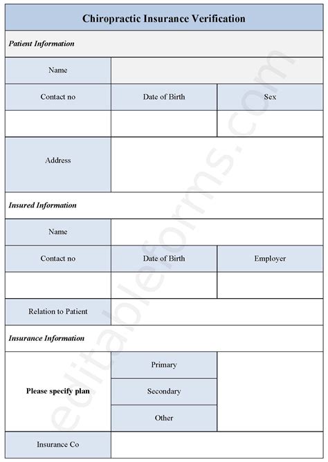Chiropractic Insurance Verification Form Editable Pdf Forms