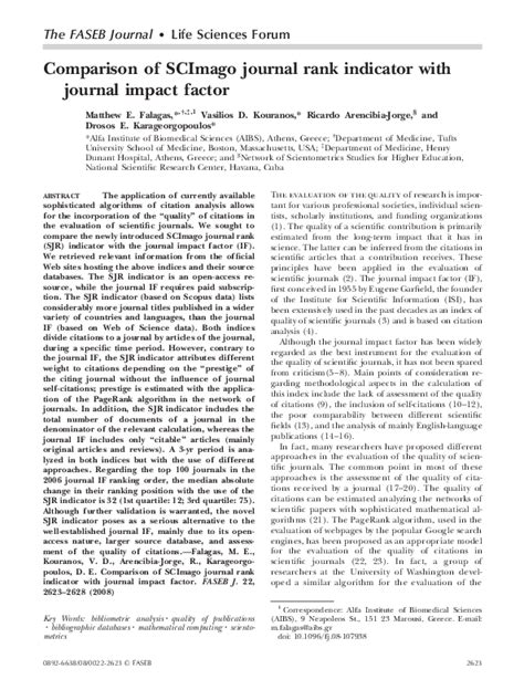 Pdf Comparison Of Scimago Journal Rank Indicator With Journal Impact