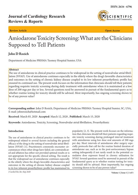 Pdf Amiodarone Toxicity Screening What Are The Clinicians Supposed