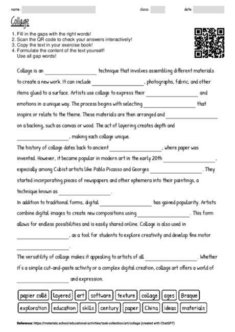 Worksheet With The Topic Collage Materialsschool