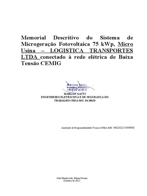 Memorial Descritivo Logistica Pdf Fotovoltaica Engenharia Elétrica