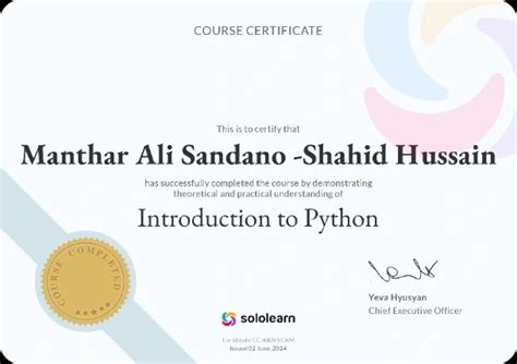 Completed Python Course On Sololearn Manthar Ali Sandano Posted On