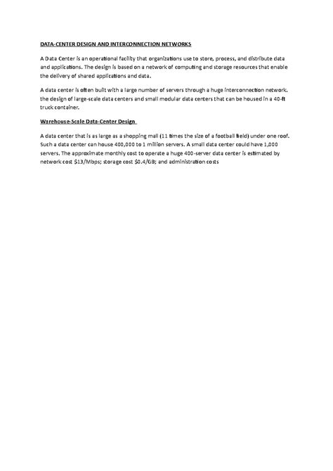 Cloud Computing Data Center Design And Interconnection Networks A
