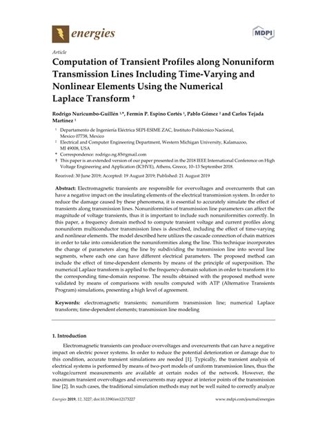 Pdf Computation Of Transient Profiles Along Nonuniform Transmission