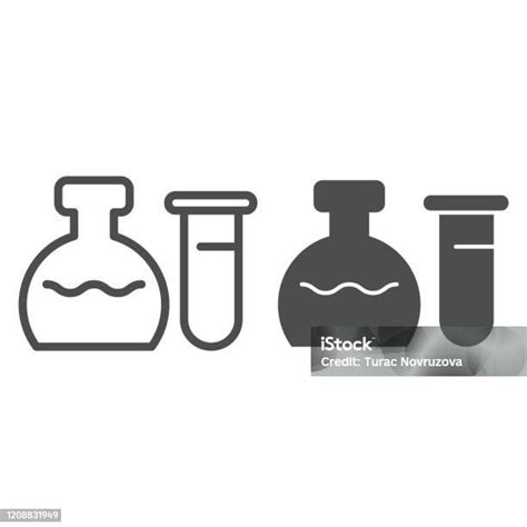 화학 플라스크 및 측정은 라인 및 솔리드 아이콘을 할 수 있습니다 시험 관 실험실 장비 화학 벡터 디자인 개념 흰색 배경에 윤곽 스타일 그림 0명에 대한 스톡 벡터 아트 및