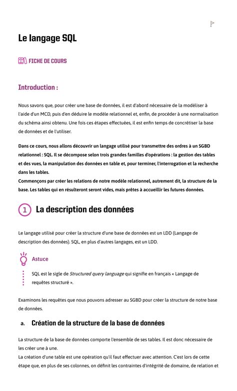 Solution Le Langage Sql Fiche De Cours Num Rique Et Sciences