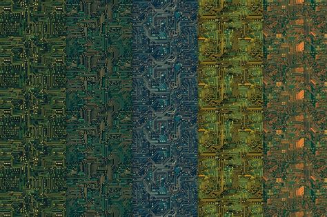 circuit board seamless pattern set of 5 circuit board printable paper