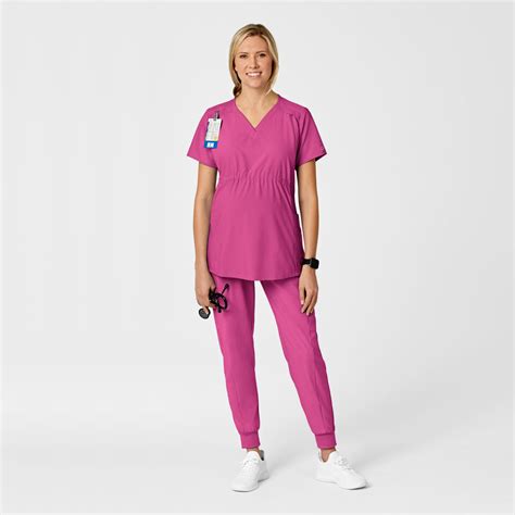 W123 Maternity V Neck Scrub Top Hot Pink Wink Scrubs