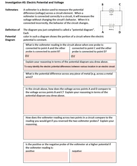 Investigation 3 Electric Potential And Voltage Voltmeters A Voltmeter