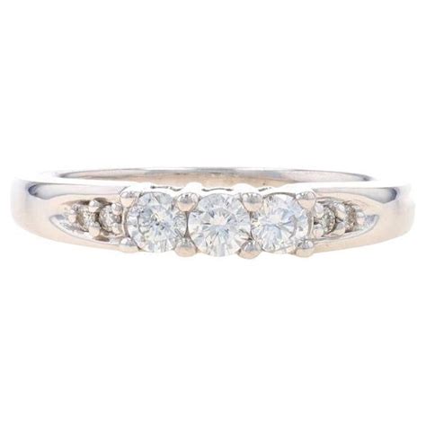 White Gold Diamond Three Stone Engagement Ring 14k Round Brilliant 1