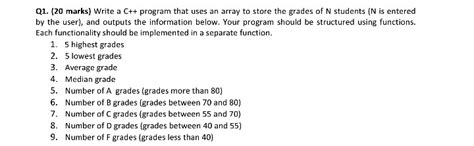Solved Q1 20 Marks Write A C Program That Uses An Array