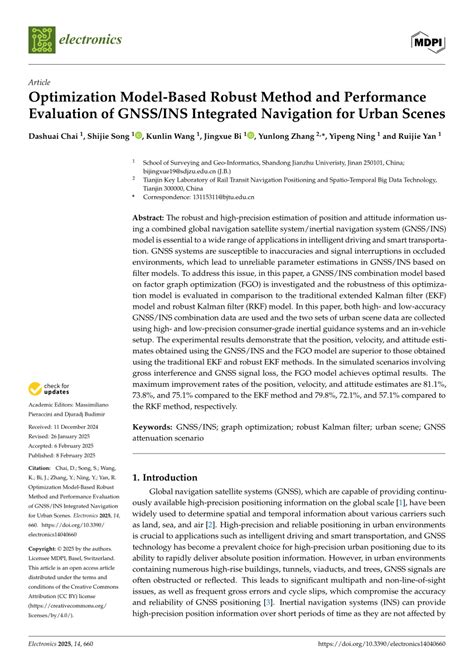 Pdf Optimization Model Based Robust Method And Performance Evaluation Of Gnssins Integrated