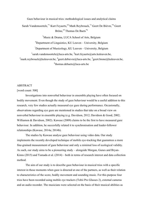Pdf Gaze Behaviour In Musical Trios Methodological Issues And