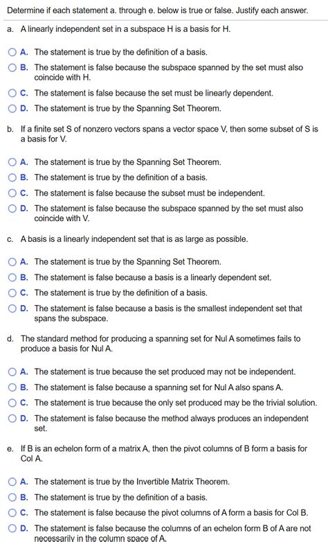 solved determine if each statement a through e below is