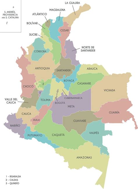 Vector Mapa De Colombia Con Departamentos Capital Región Y