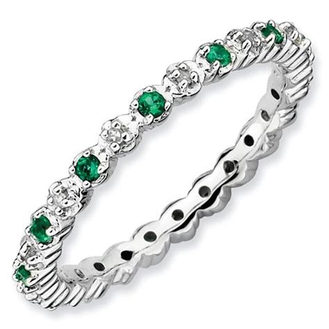 Sterling Silver Stackable Created Emerald Diamond Eternity Ring White