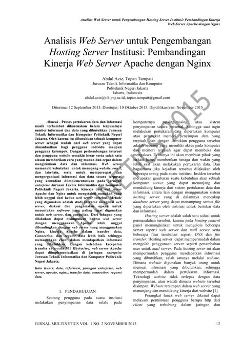 Pdf Analisis Web Server Untuk Pengembangan Hosting Server Institusi