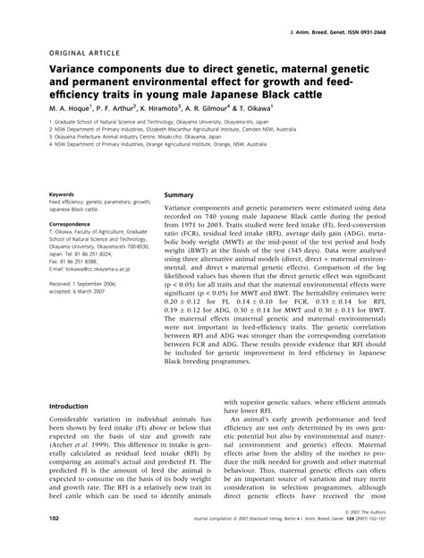 Pdf Variance Components Due To Direct Genetic Maternal Genetic And