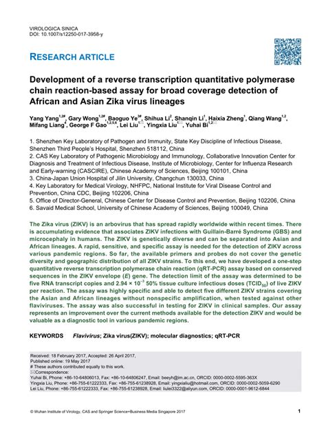 Pdf Development Of A Reverse Transcription Quantitative Polymerase Chain Reaction Based Assay
