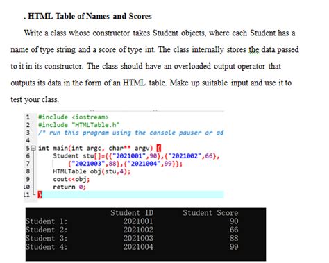 Solved Html Table Of Names And Scores Write A Class Whose