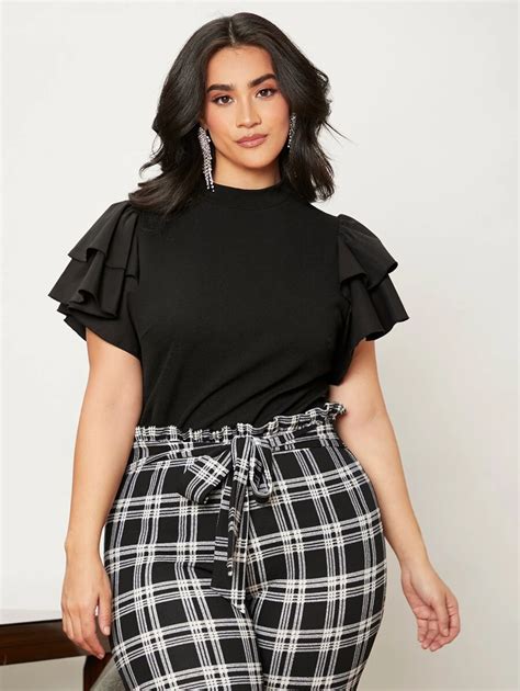Shein Plus Mock Neck Layered Sleeve Tee Shein Usa Mock Neck Layered