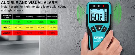 Kiprim Pinless Wood Moisture Meter For Drywall Lumber Concrete Firewood