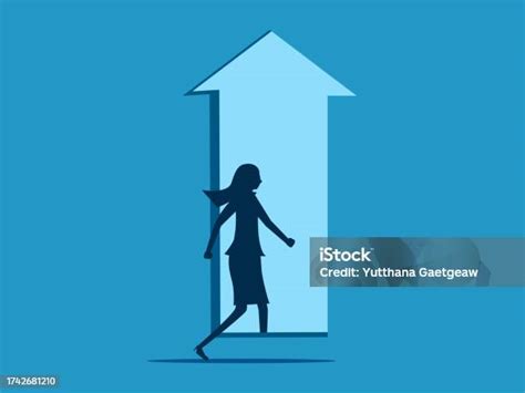 새로운 비즈니스 성장의 문을 엽니다 성장의 화살에 발을 내딛는 여성 사업가 0명에 대한 스톡 벡터 아트 및 기타 이미지 0명 기회 도전 Istock