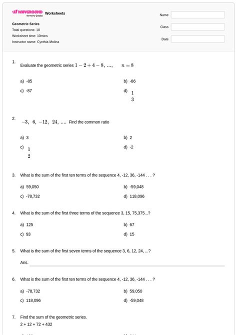 50 Geometric Series Worksheets On Wayground Free And Printable