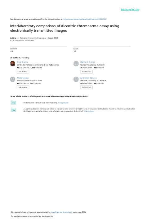 Pdf Interlaboratory Comparison Of Dicentric Chromosome Assay Using