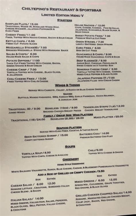 Online Menu Of Chiltepinos Wings Restaurant Nogales Arizona 85621