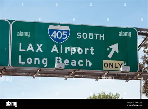 Lax Airport And Long Beach 405 Freeway South Exit Sign In Los Angeles