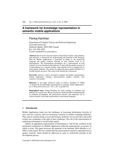 Pdf A Framework For Knowledge Representation In Semantic Mobile Applications