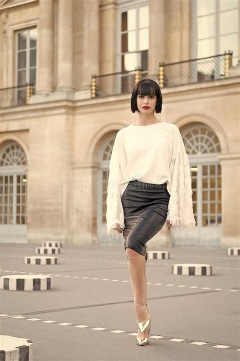 Elegant Brunette Woman Posing In The Street Elegant Brunette Woman Model Stock Photo Image Of