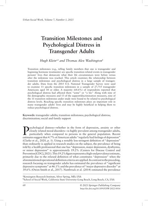 PDF Transition Milestones And Psychological Distress In Transgender Adults