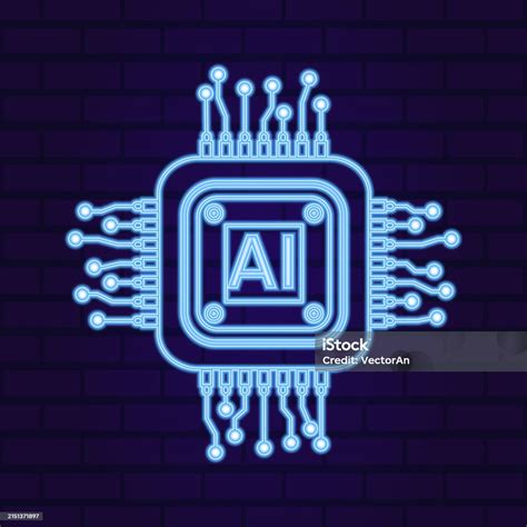 벡터 컴퓨터 전자 칩 네온 빛나는 개요 Ai 아이콘입니다 라인 마이크로 칩 프로세서 인공 지능 Cpu Iot 흰색 배경에 분리