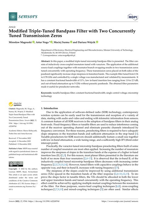 Pdf Modified Triple Tuned Bandpass Filter With Two Concurrently Tuned