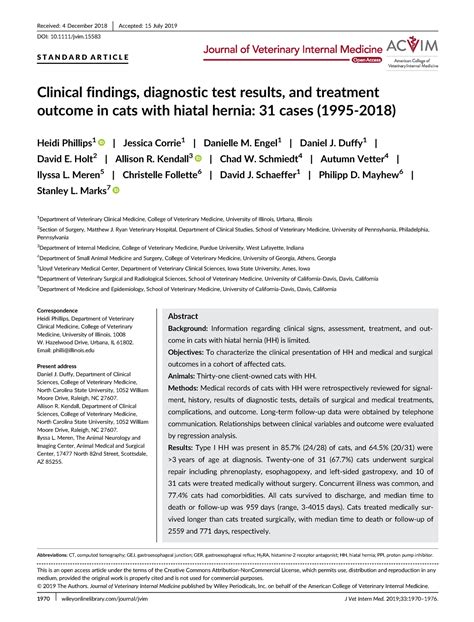 Hernia Hiatal En Gatos S T A N D A R D A R T I C L E Clinical
