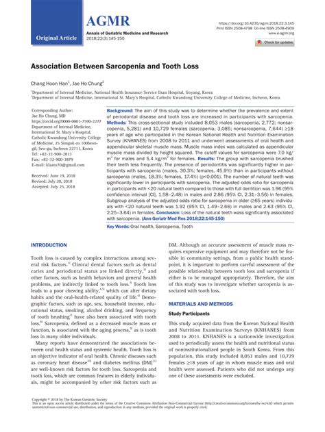 Pdf Association Between Sarcopenia And Tooth Loss