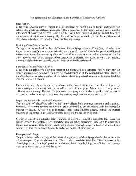 Understanding The Significance And Function Of Classifying Adverbs Understanding The