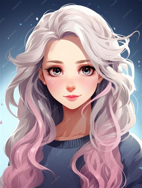 Premium Photo Anime Girl With Long White Hair And Pink Hair