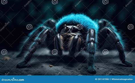 Blue Hairy Tarantula Close Up Illustration Creepy Fuzzy Spider Insect Generative Ai Stock
